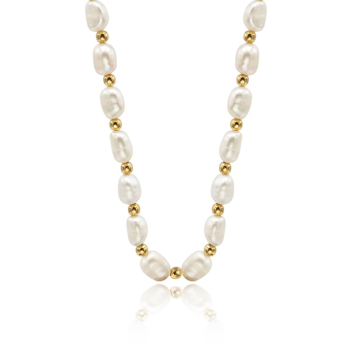 Colier perle cu bilute argint Born Pretty - placat aur galben 18K ...