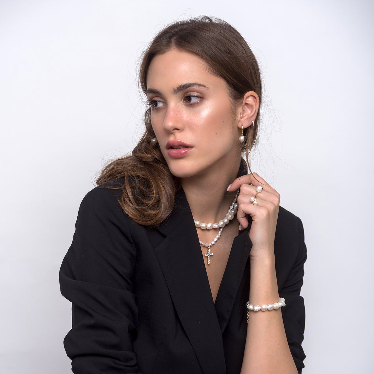 Colier perle argint cu pandantiv cruce Pure Soul – LOOR Jewelry