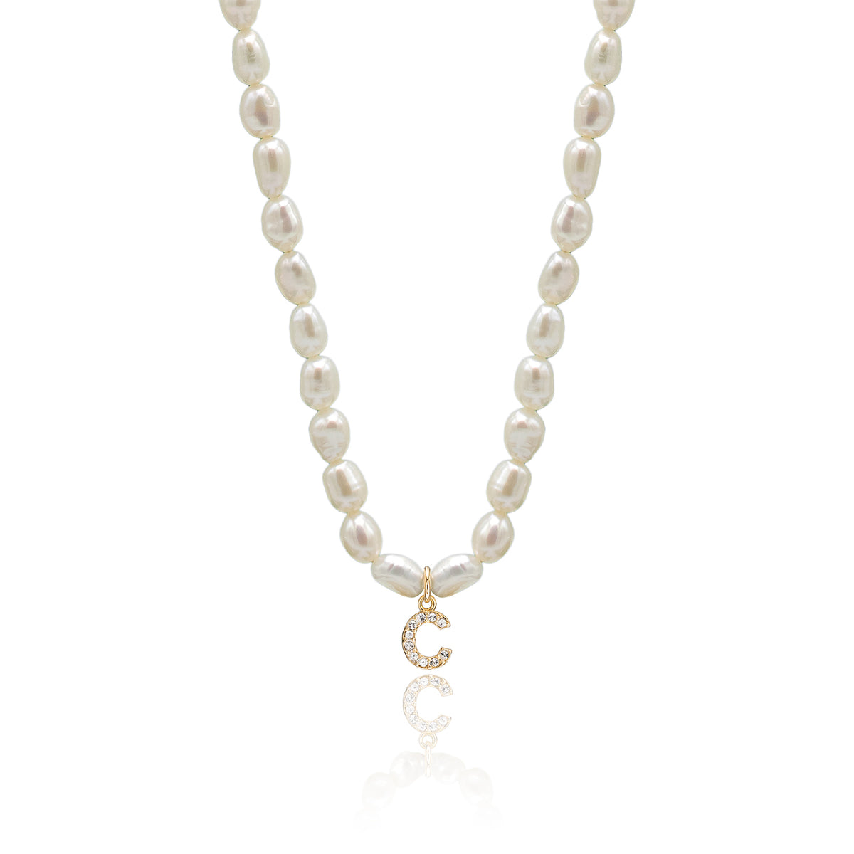 Colier perle argint cu initiala Perfect Match - placat aur galben 18K ...